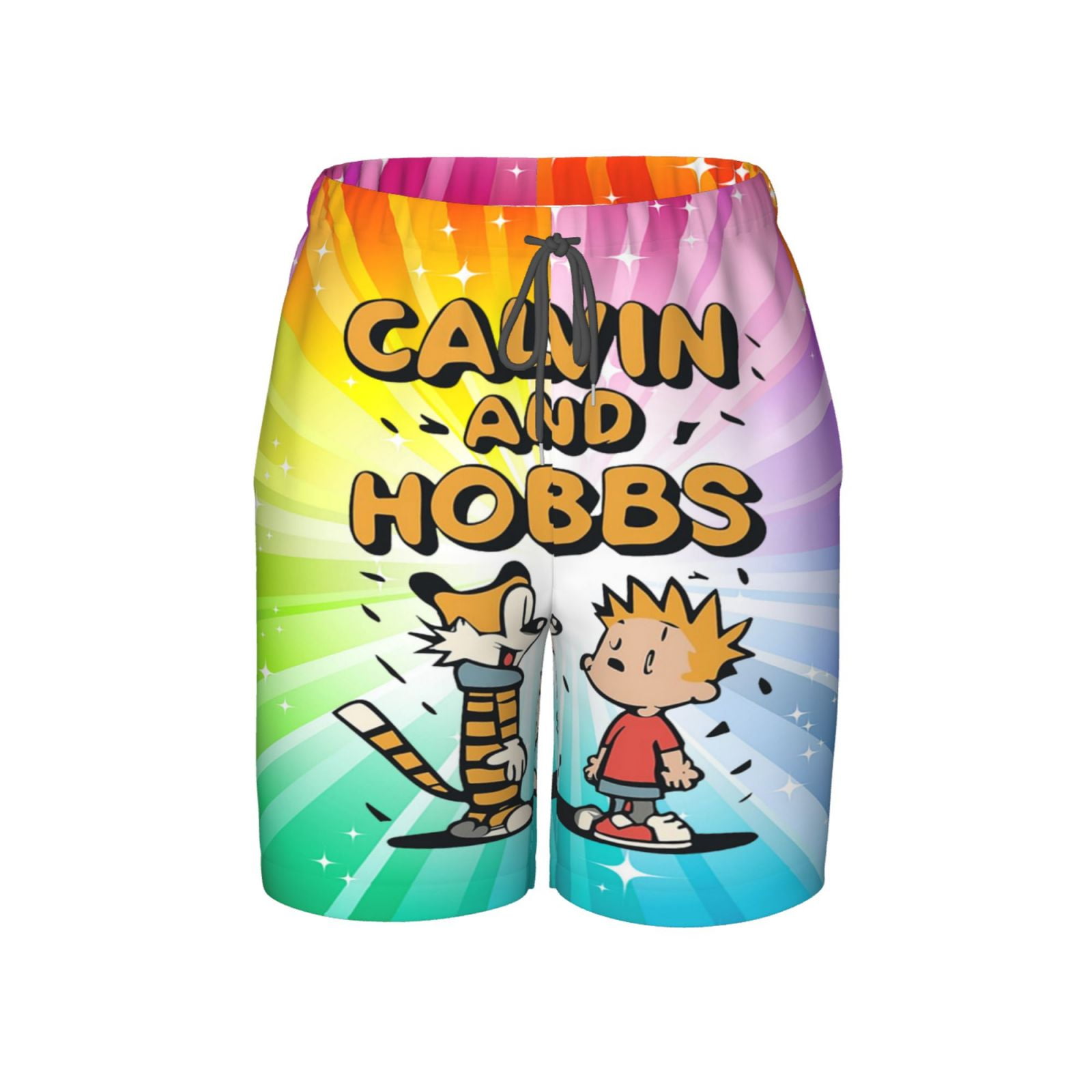 Boys Calvin And Hobbe Swim Trunks With Mesh Liner Kids Cartoon Quick Dry Swim Shorts With ...