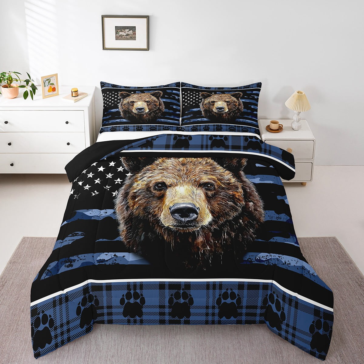 Camo Deer Bedding Set Twin Hunting American Flag Quilt Blue Camouflage ...