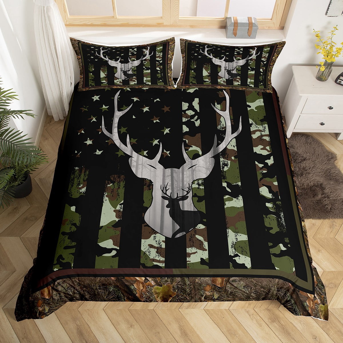 Camo Green Duvet Cover American Flag Comforter Cover, Camouflage ...