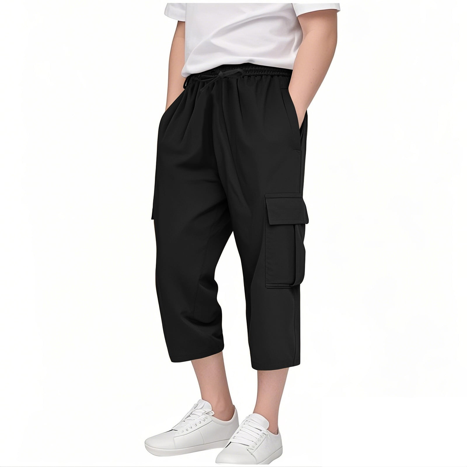Boys Capri Long Elastic Cargo Shorts Below Knee Shorts 3/4 Cargo Casual ...
