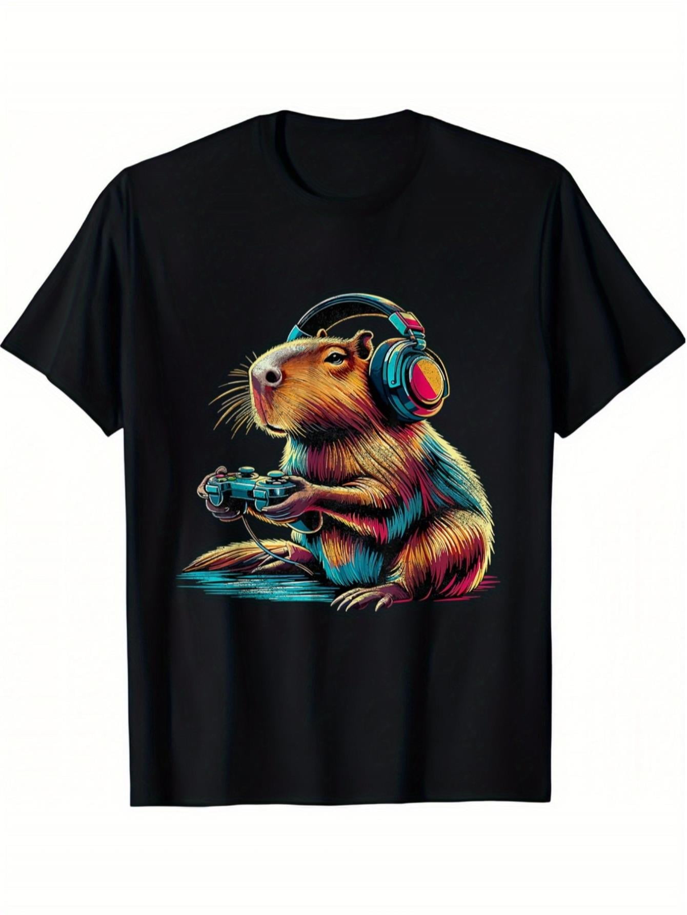 Boys' Capybara Gaming T-Shirt with Headphones Graphic – Funny "Game On ...