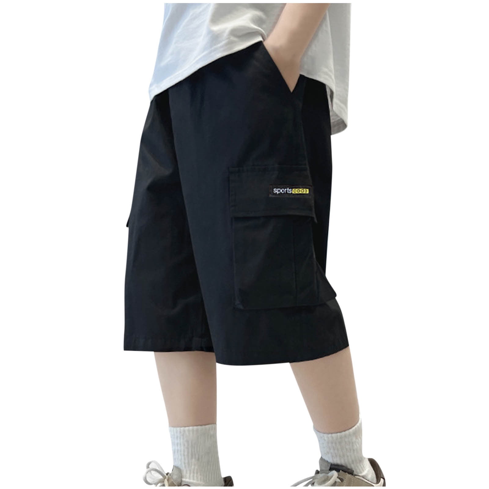 Boys Cargo Capris Cotton Baggy Loose Wide Leg Capris Pants with Pockets ...