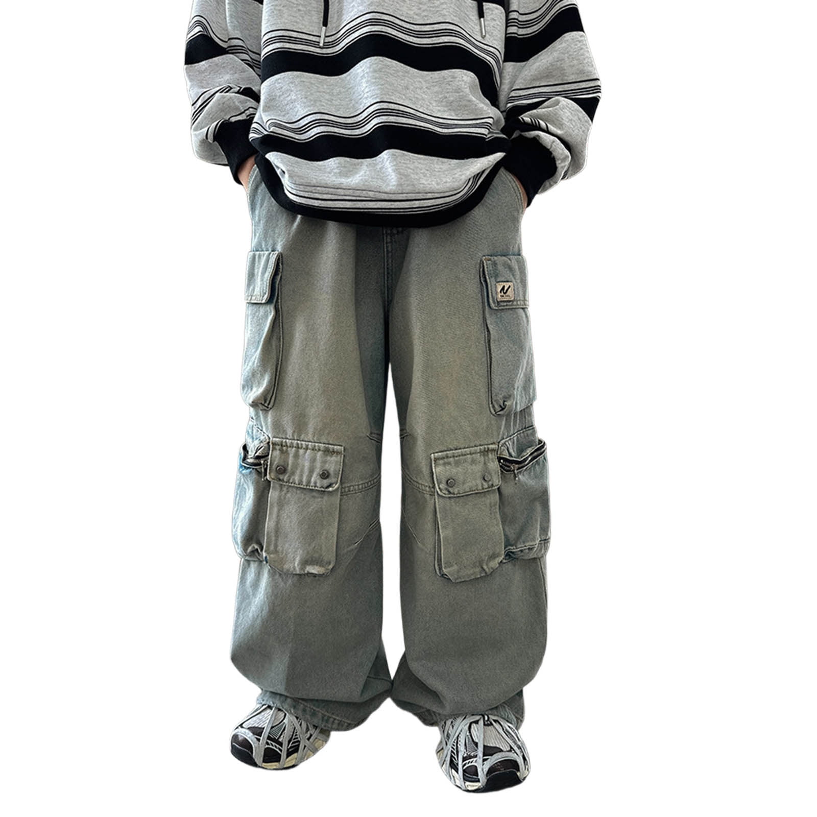 Boys Cargo Denim Pants Spring Autumn Multi-Pocket Boys Jeans Loose ...