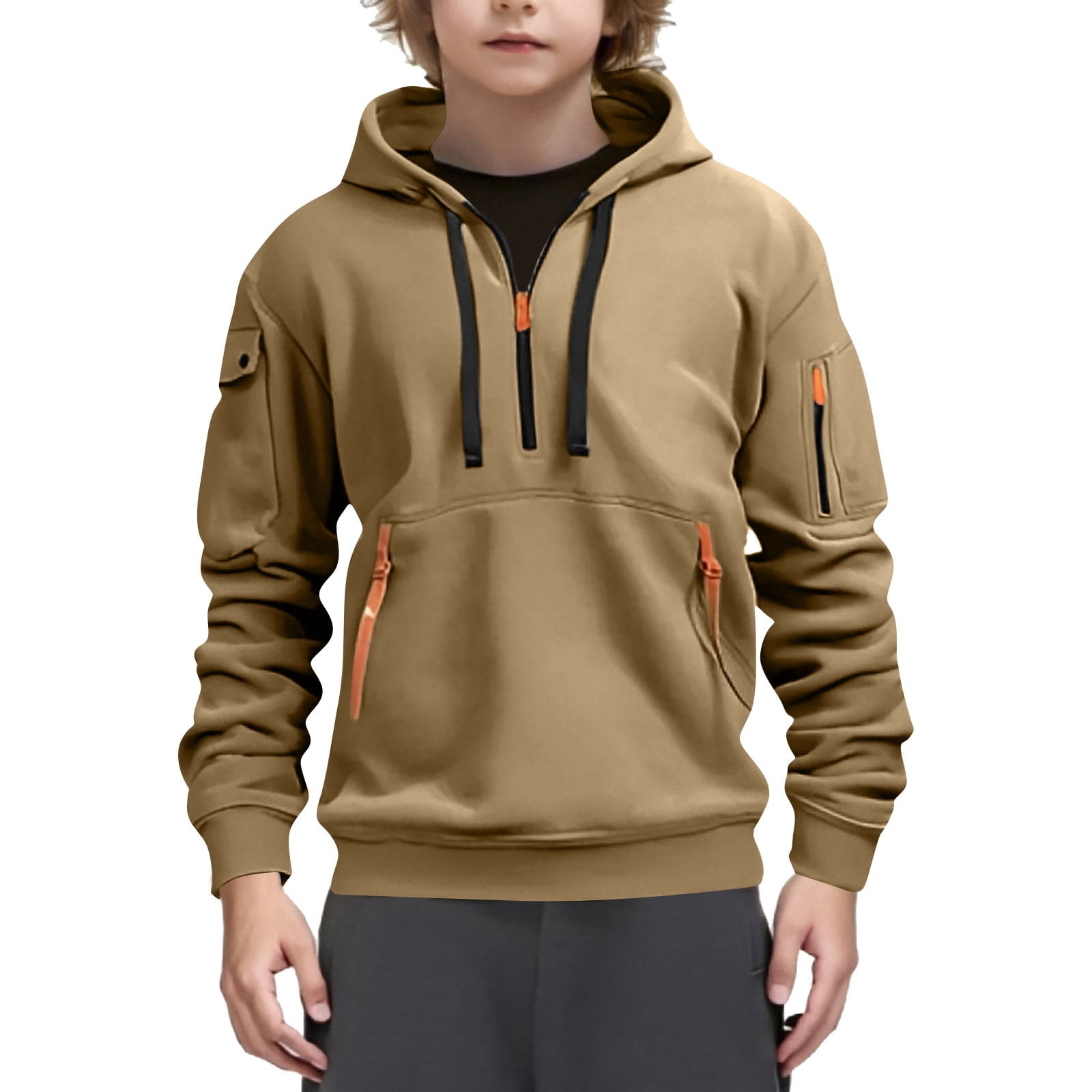 Boys Cargo Hoodies Casual Long Sleeve Fleece Sweatshirt Loose Trendy ...