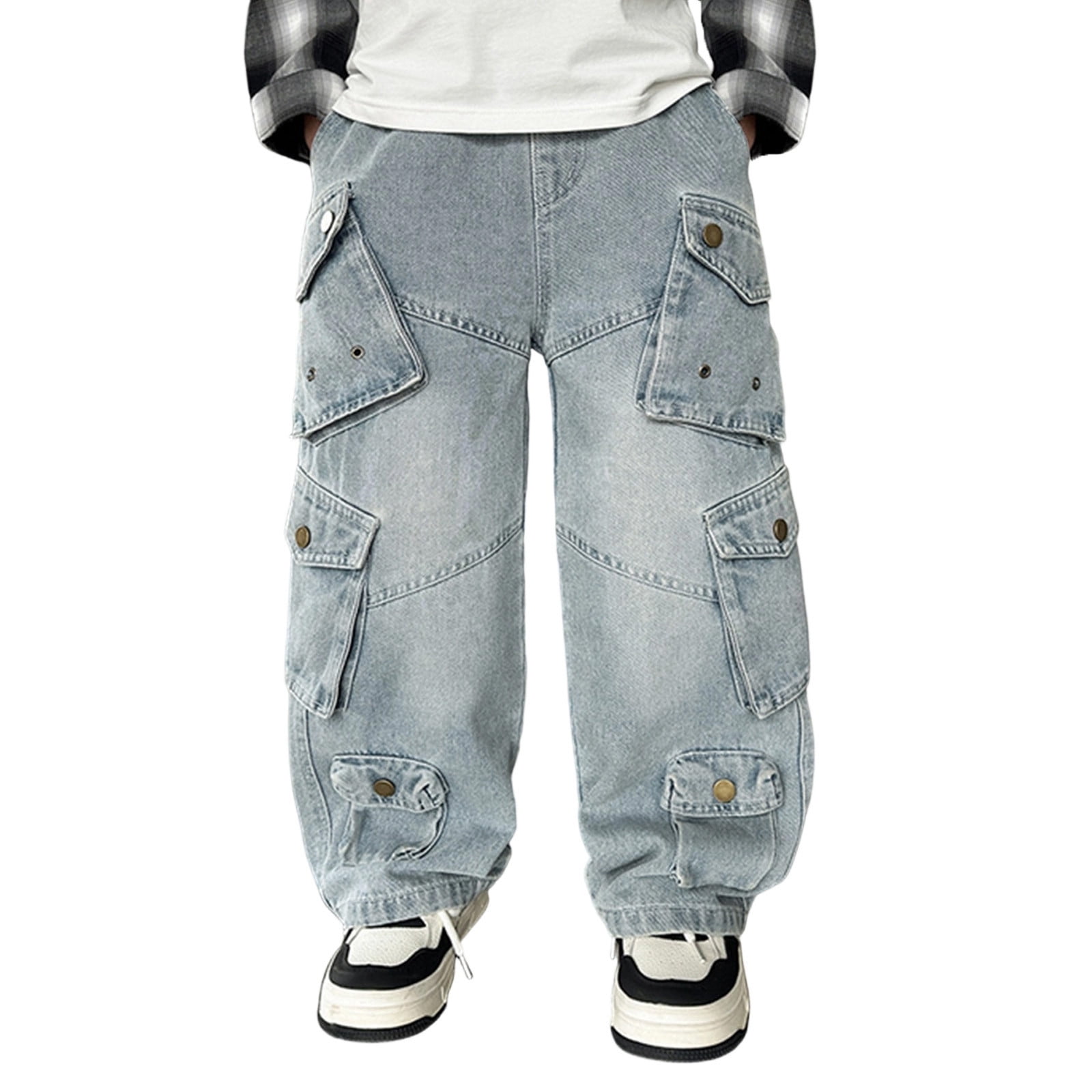 Boys Cargo Jogger Pants with Adjustable Drawstring Waistband, Durable ...