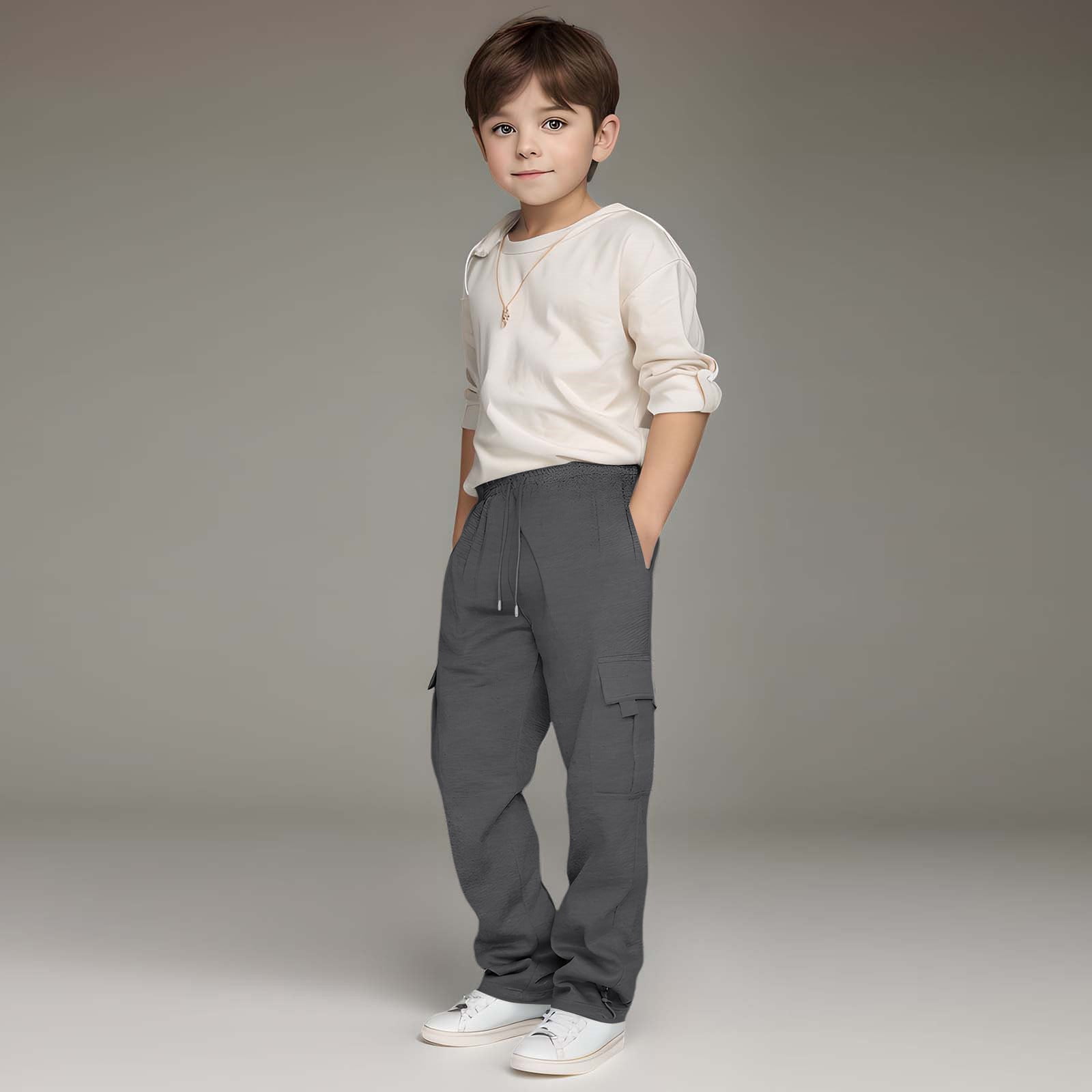 Boys Cargo Joggers Drawstring Jogging Pants Kids Elastic Waist Trousers ...