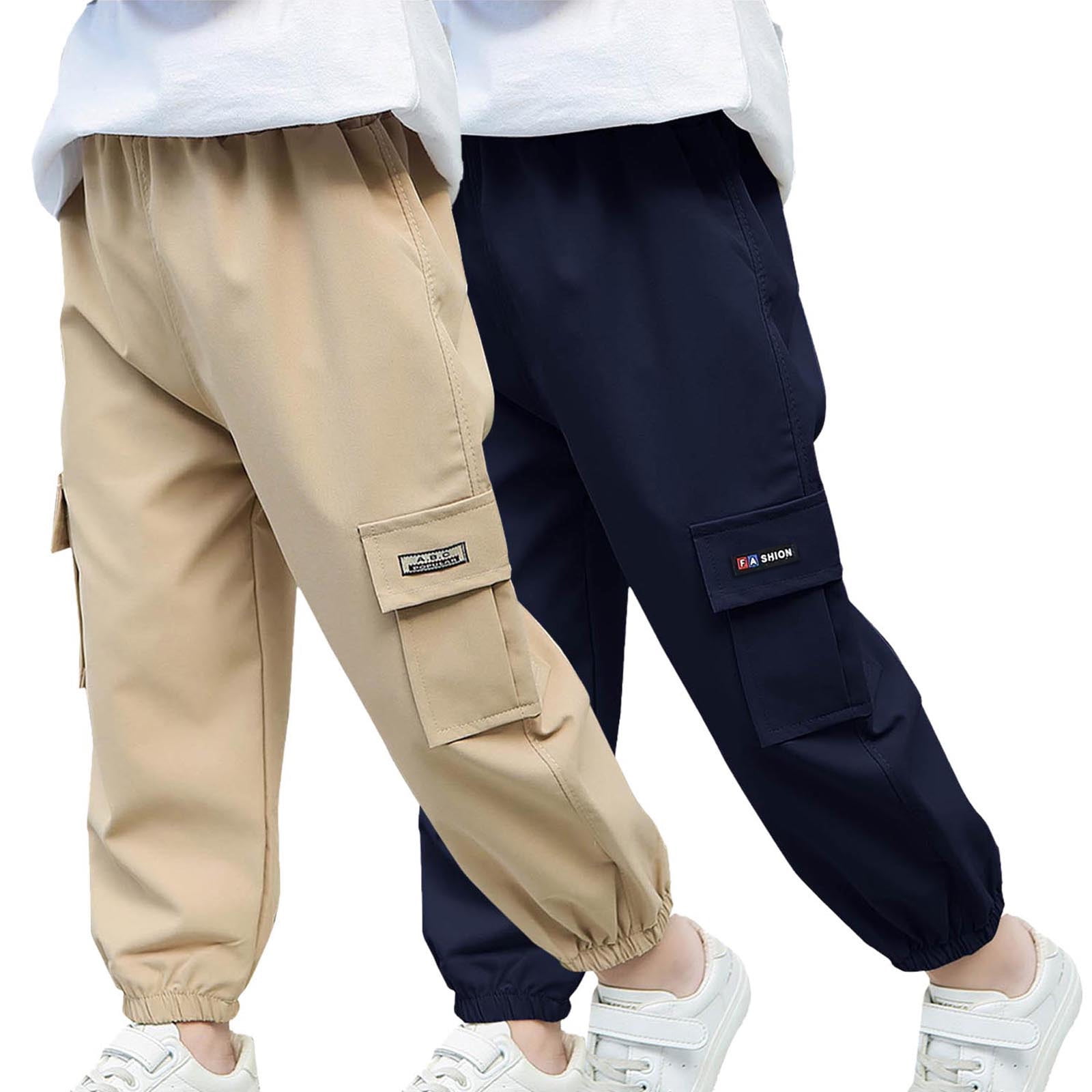 Boys Cargo Joggers Pants 2 Pack Elastic Waist Jogging Hiking Trousers ...