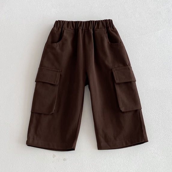 Boys Cargo Pants Brown Kids Elastic Waist 100% Cotton Capri Play Pants ...