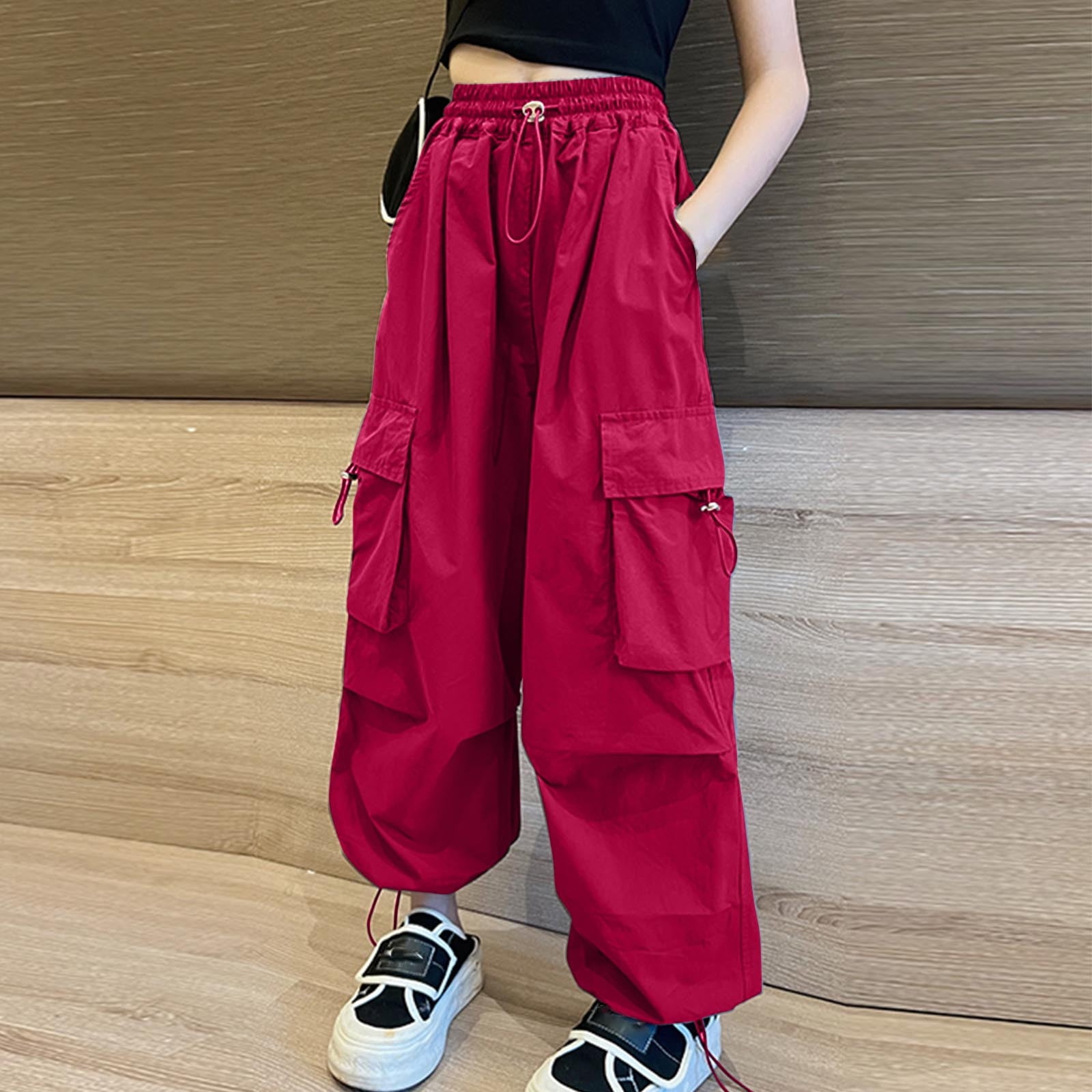 Boys Cargo Pants Cuffed Wide Leg Baggy Sweatpants Stretchy Tactical ...