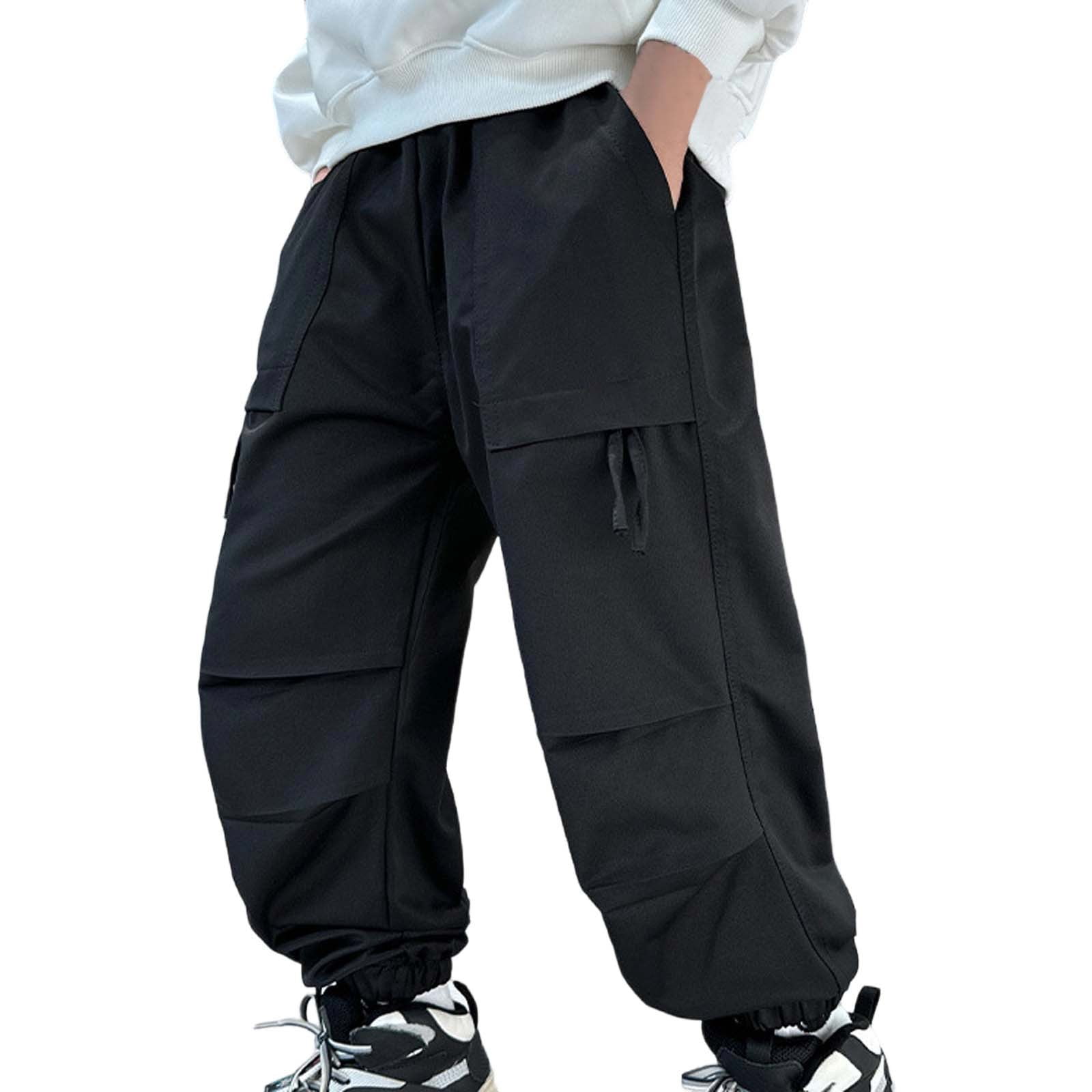 Boys Cargo Pants with Multiple Pockets, Elastic Waist Casual Joggers ...