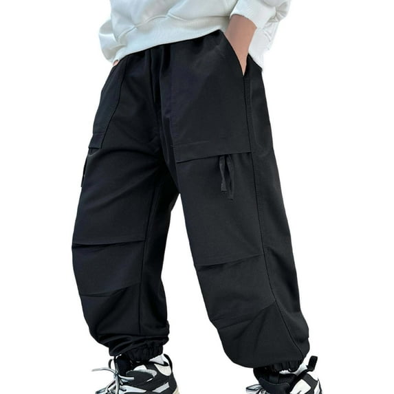 Boys Cargo Pants with Multiple Pockets, Elastic Waist Casual Joggers ...