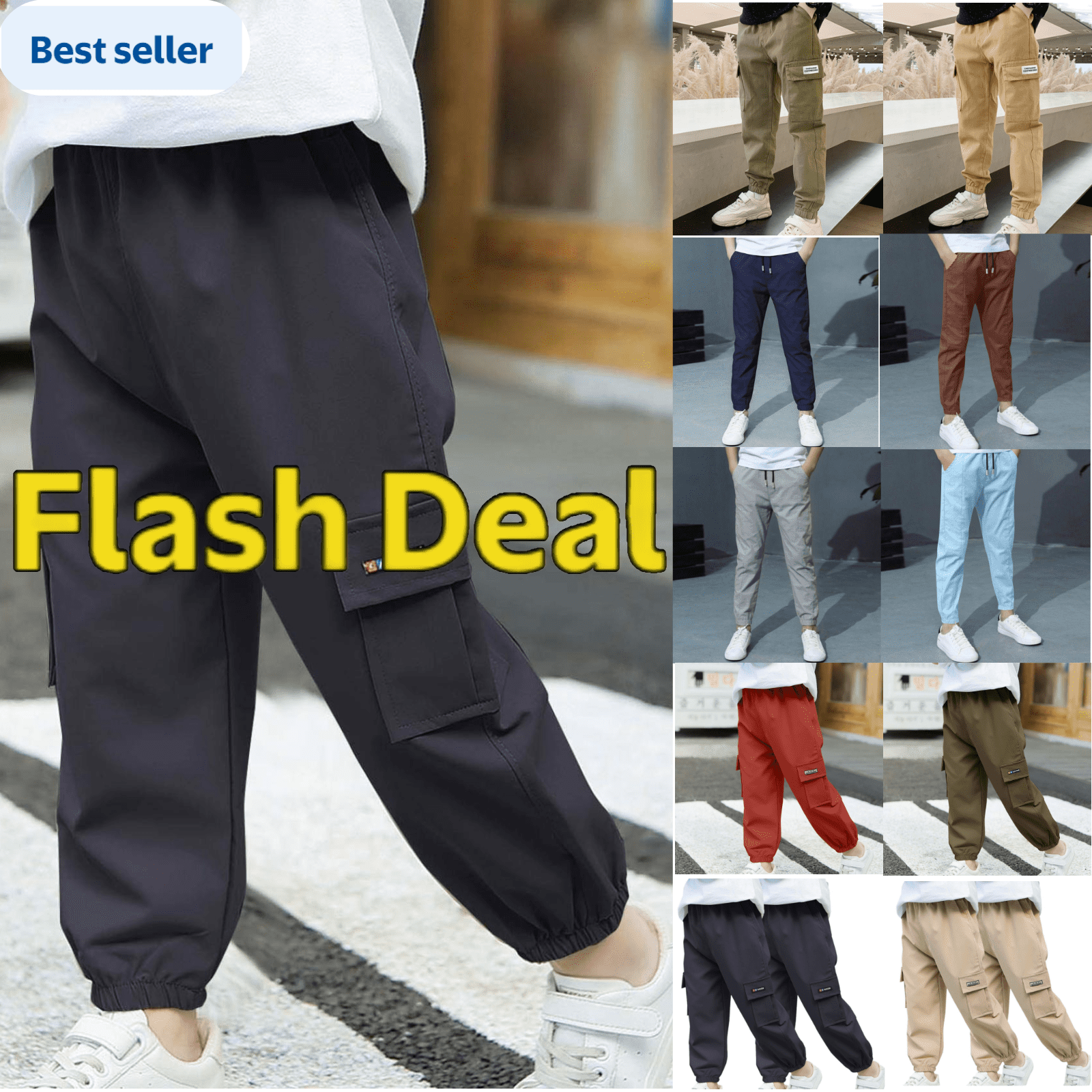 Boys Cargo Pants with Pockets 2025 Spring Elastic Waist Casual Jogging ...