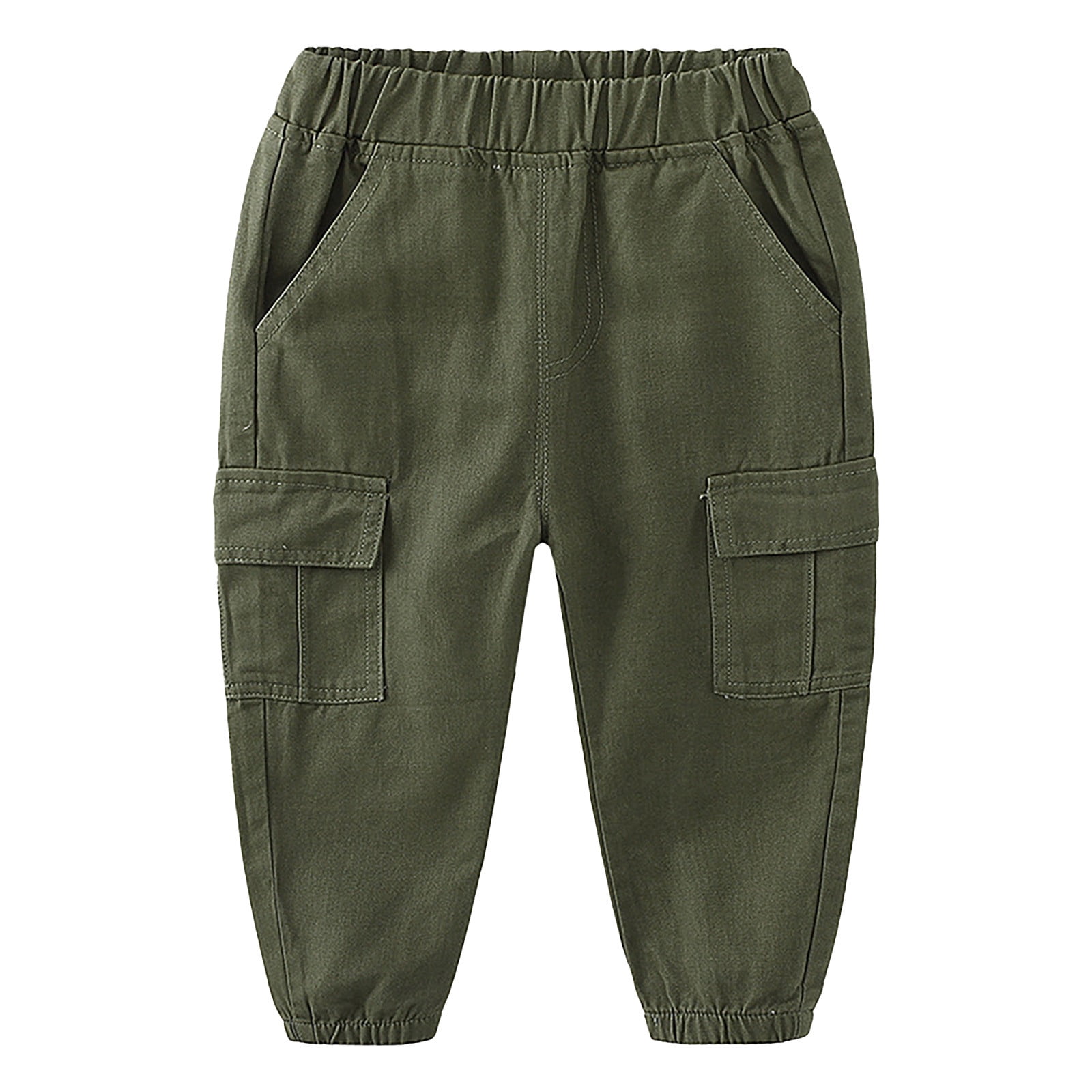Boys Cargo Pants Straight Leg High Waist Open Bottom Trousers Soft ...