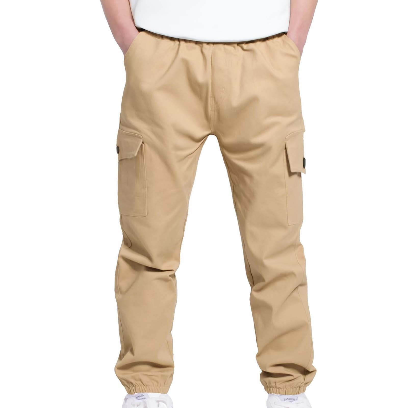 Boys Cargo Pants Stretch Elastic Waist School Kids Twill Joggers with ...