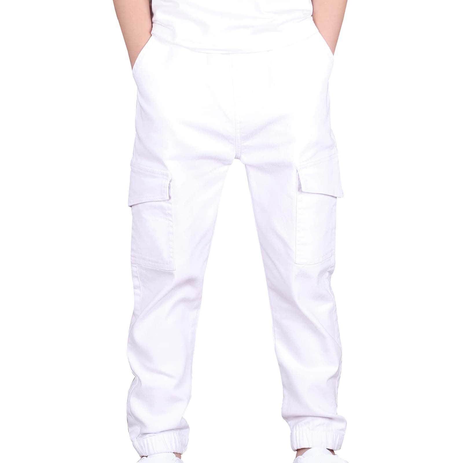 Boys Cargo Pants Stretch Elastic Waist Twill Joggers Kids Solid Casual ...