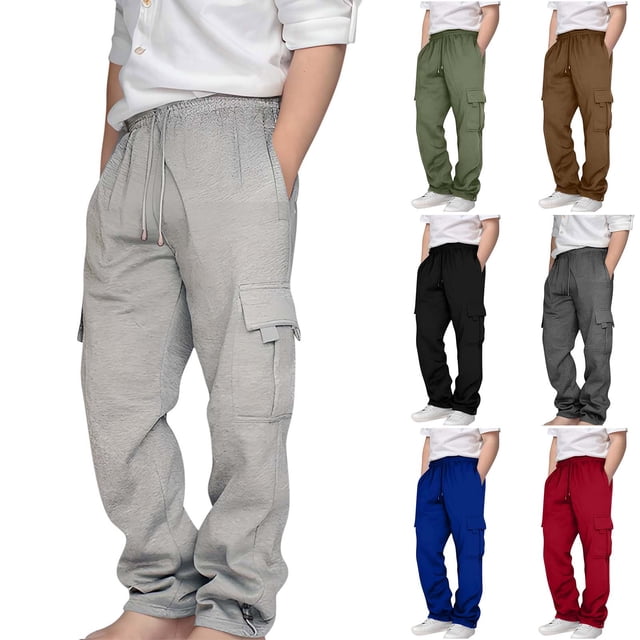 Boys Cargo Pants Wide Leg Pants Teen Kids Drawstring Straight Trousers ...