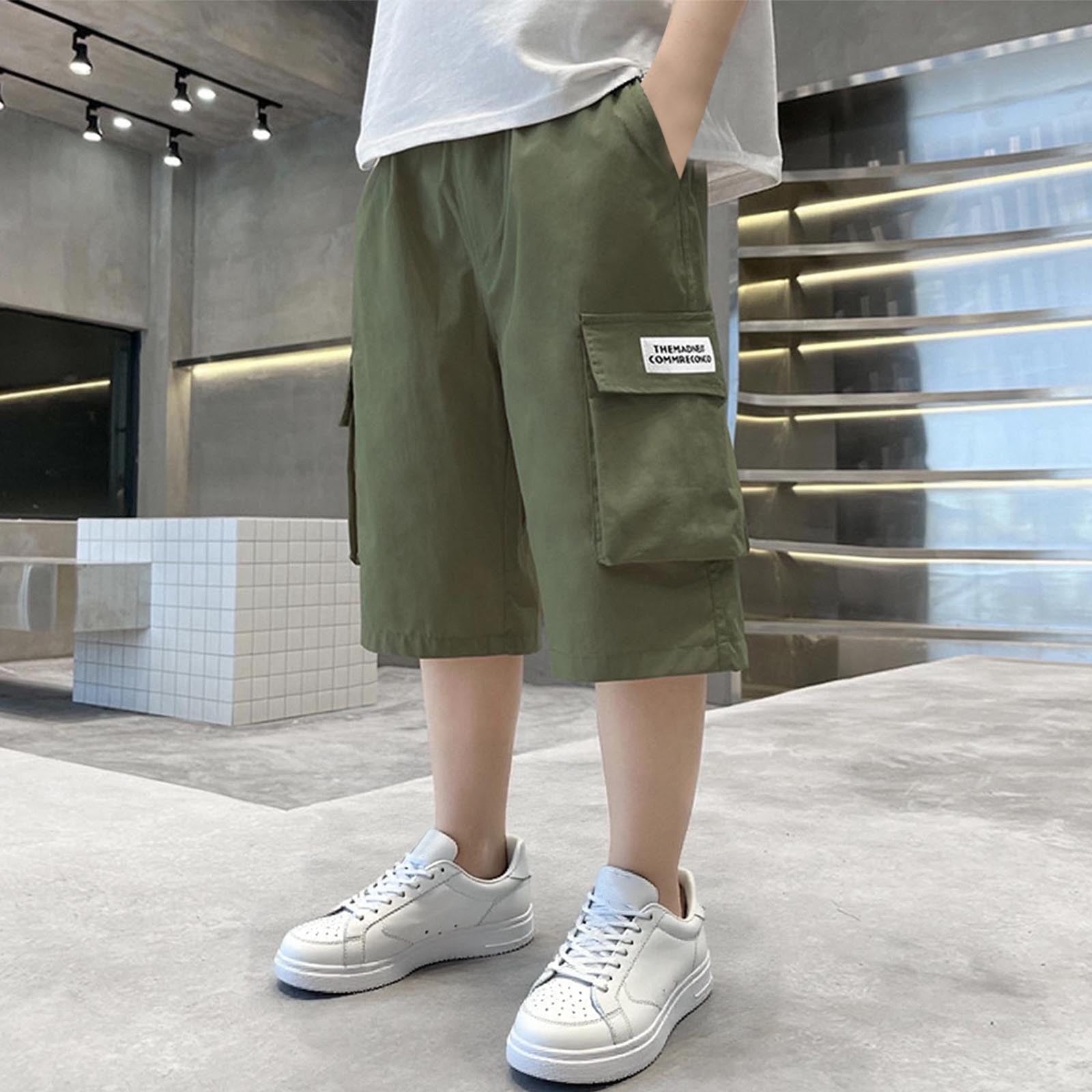 Boys Cargo Shorts Knee Length Wide Leg Bermuda Shorts Summer Casual ...