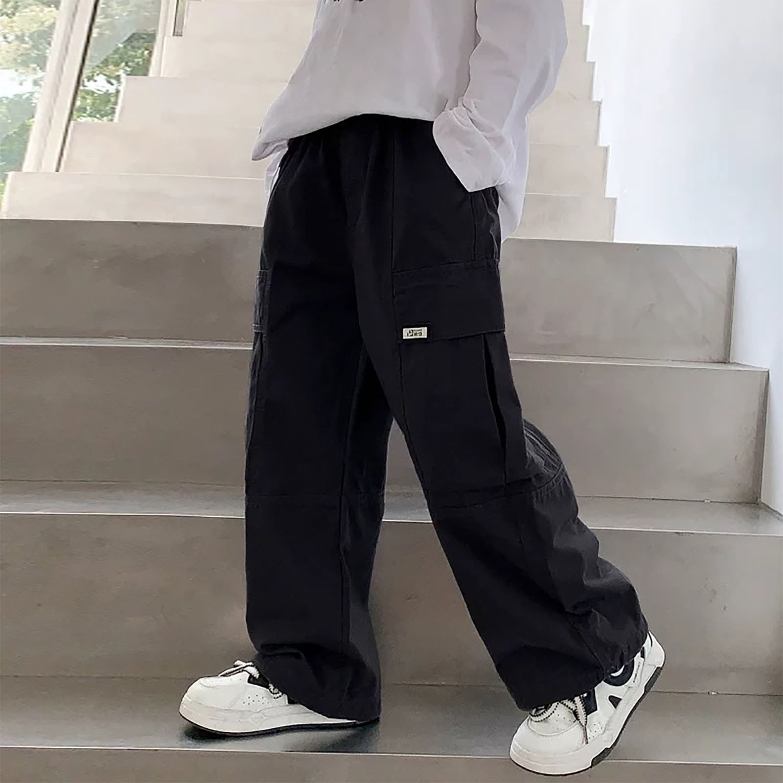 Boys Cargo Trousers Kids Baggy Elasticated Waist Workwear Joggers ...