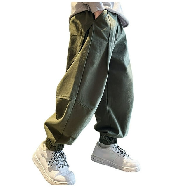 Boys Cargo Trousers Wide-Leg Elastic Waist Baggy Cargo Pants for Boy 9 ...