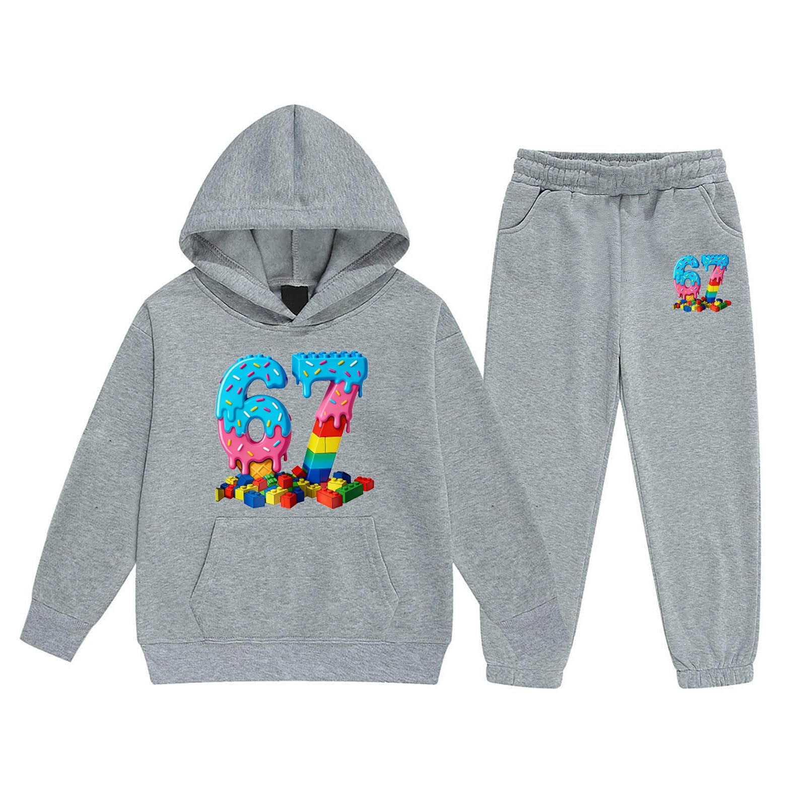 Boys Cartoon 67 Number Print Hooded Sweatshirt and Jogger Pants Kids 67 ...