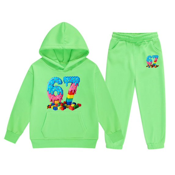 Boys Cartoon 67 Number Print Hooded Sweatshirt and Jogger Pants Kids 67 ...