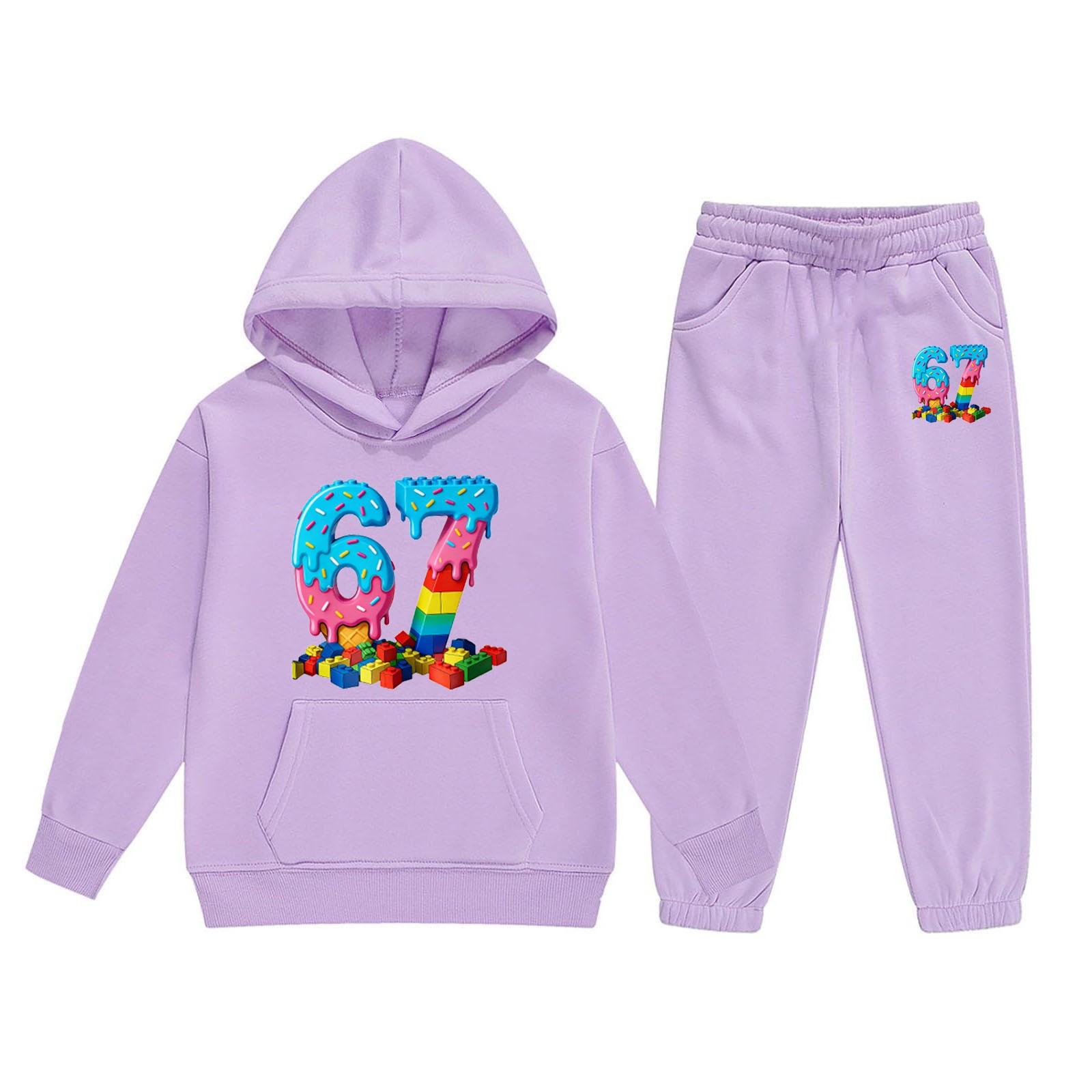 Boys Cartoon 67 Number Print Hooded Sweatshirt and Jogger Pants Kids 67 ...