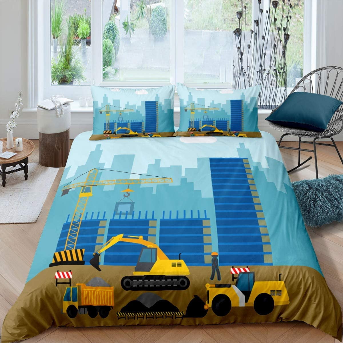 Boys Cartoon Construction Site Bedding Set Car Print Comforter Cover ...