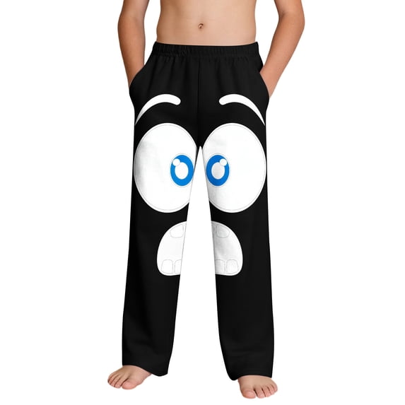 Boys Cartoon Face Print Sweatpants Funny Surprised Face Joggers Elastic ...