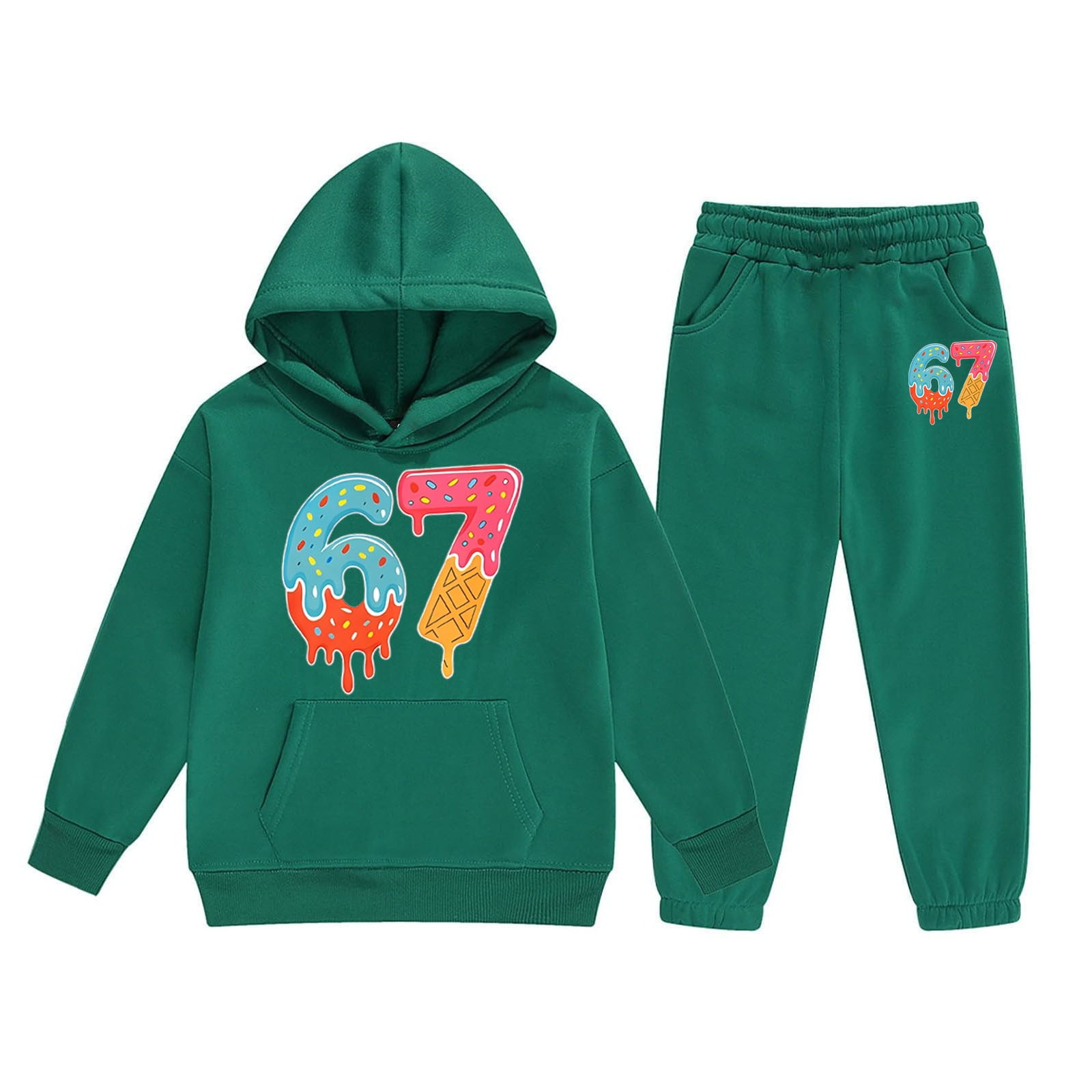 Boys Cartoon Number Print Hooded Sweatshirt Jogger Pants Casual Long ...