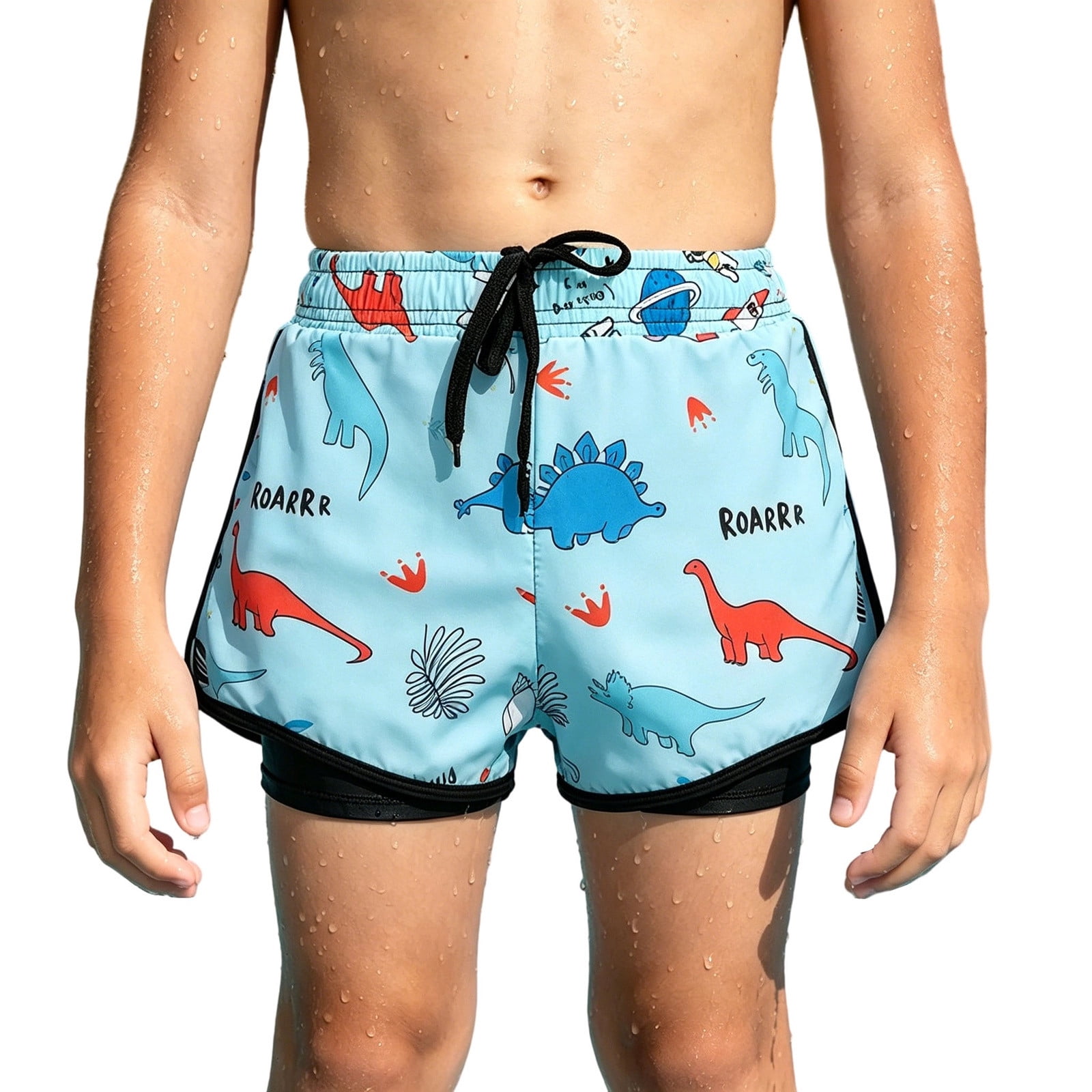 Boys Cartoon Printed Swim Trunks Double Layer Beach Shorts With ...