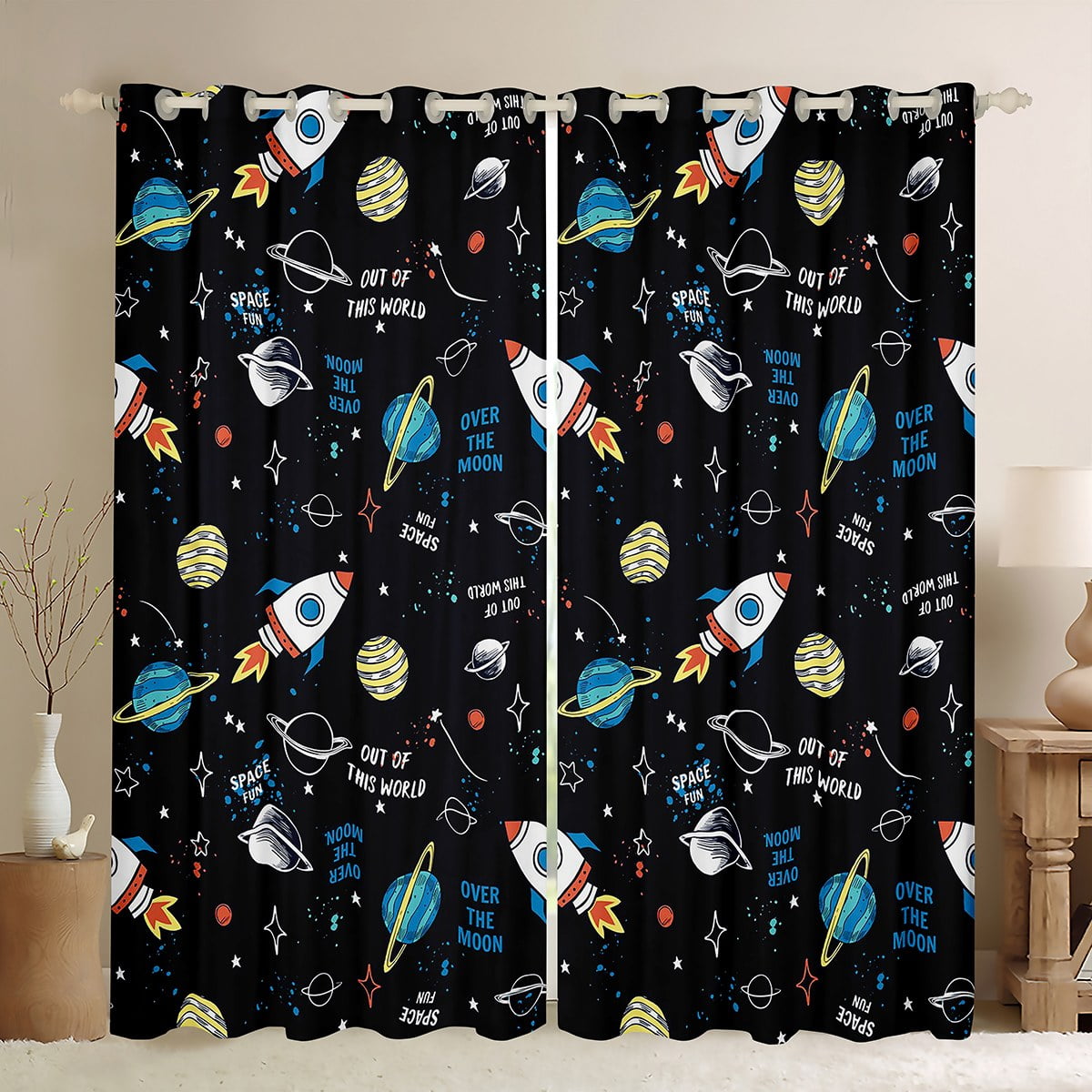 Cartoon Window Curtains & Drapes 52"x63" Set of 2 Panels,Outer Space ...