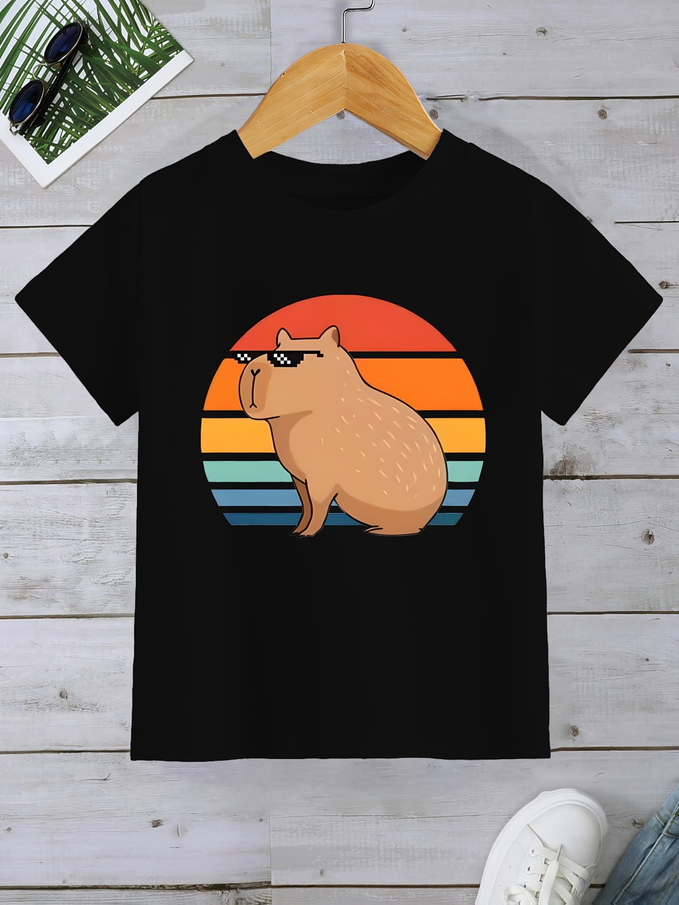 Boys' Casual Cartoon Capybara T-Shirt - Comfy Short Sleeve Summer Tee ...
