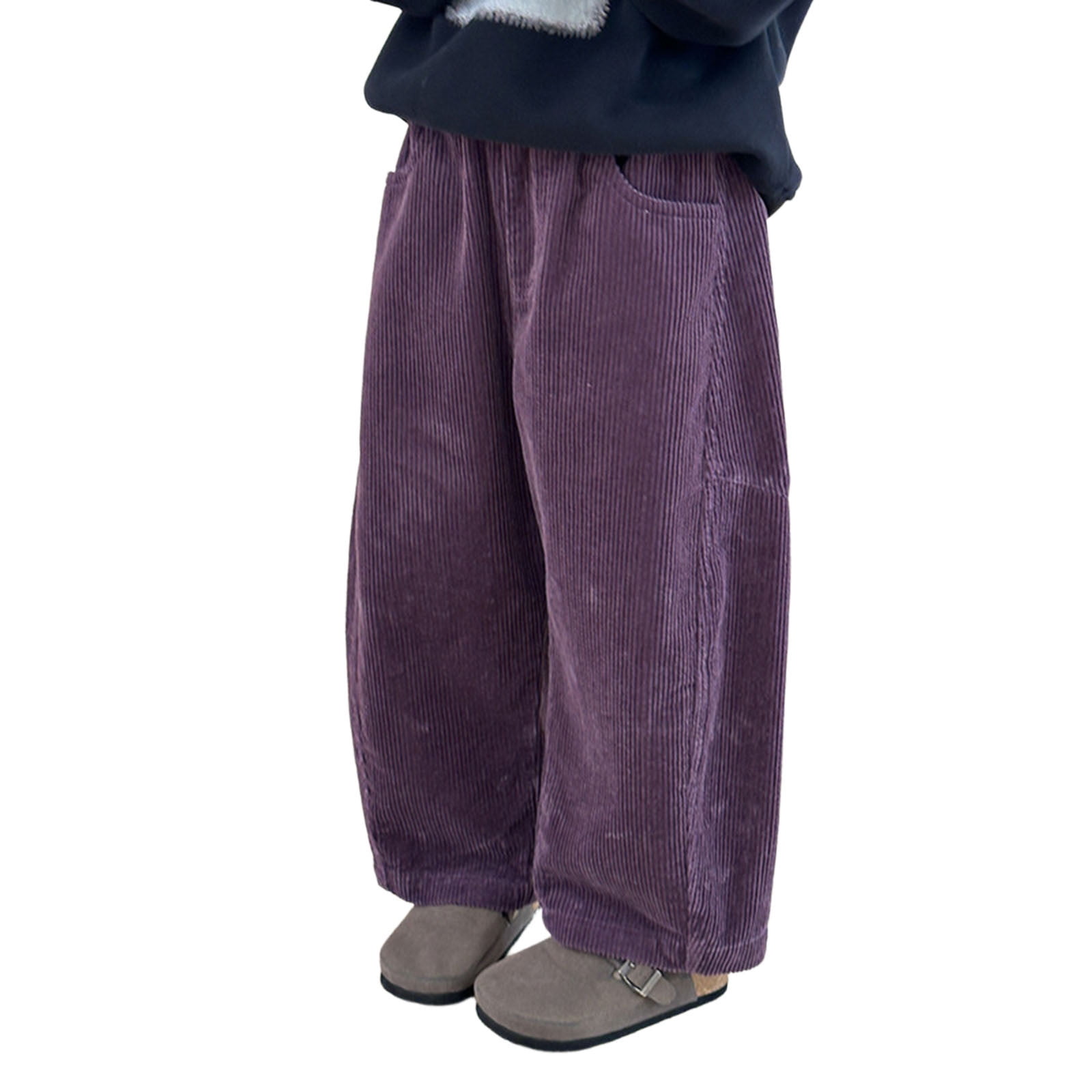 Boys Casual Corduroy Pants, Soft Loose Fit Wide Leg Pull-On Trousers ...