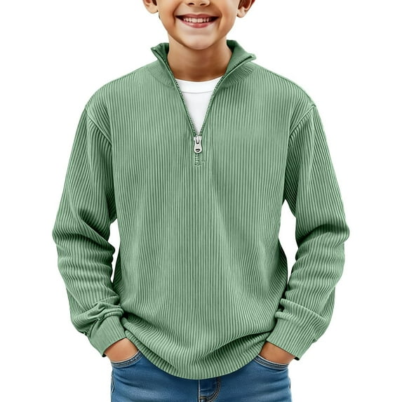 Boys Casual Corduroy Shirts Loose Stand Collar Long Sleeve Quater Zip ...