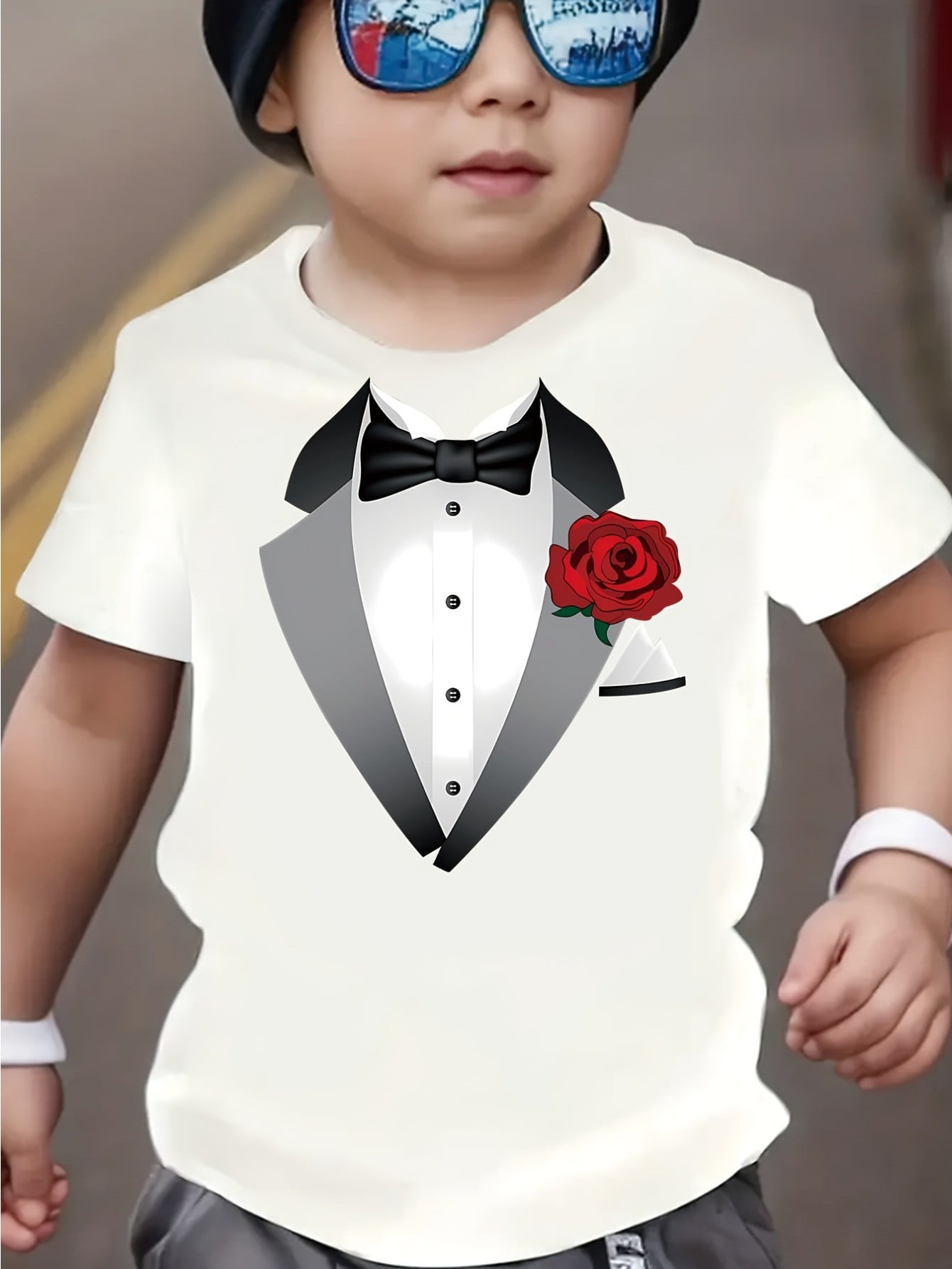 Boys' Casual Crew Neck T-Shirt with Fake Tuxedo Collar Graphic Print ...