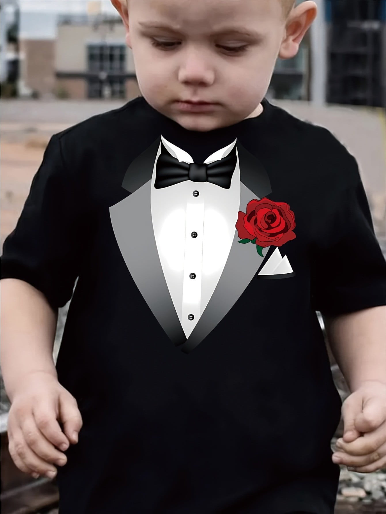 Boys' Casual Crew Neck T-Shirt with Fake Tuxedo Collar Graphic Print ...