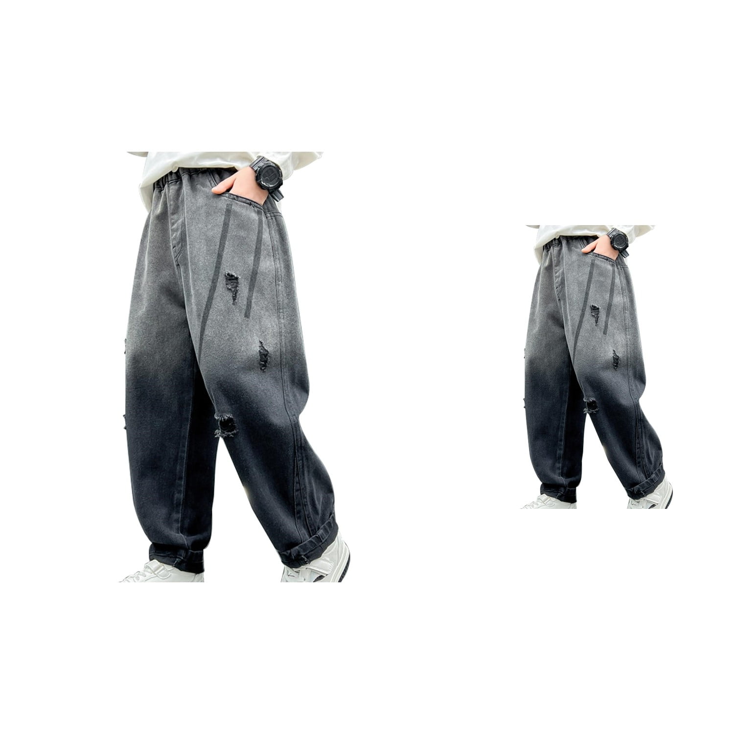 Boys' Casual Denim Cargo Trousers with Comfortable Elastic Waistband ...