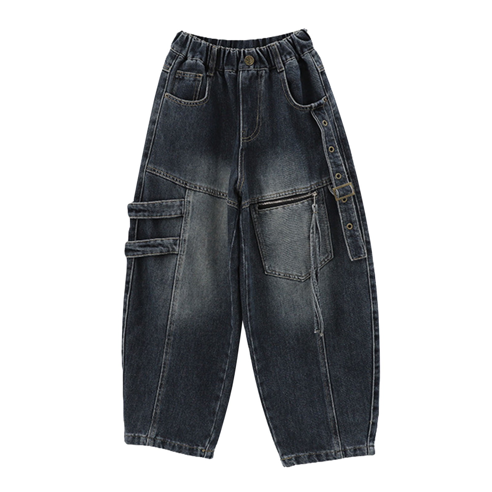 Boys Casual Denim Trousers Straight Wide Leg Loose Fit Comfortable ...