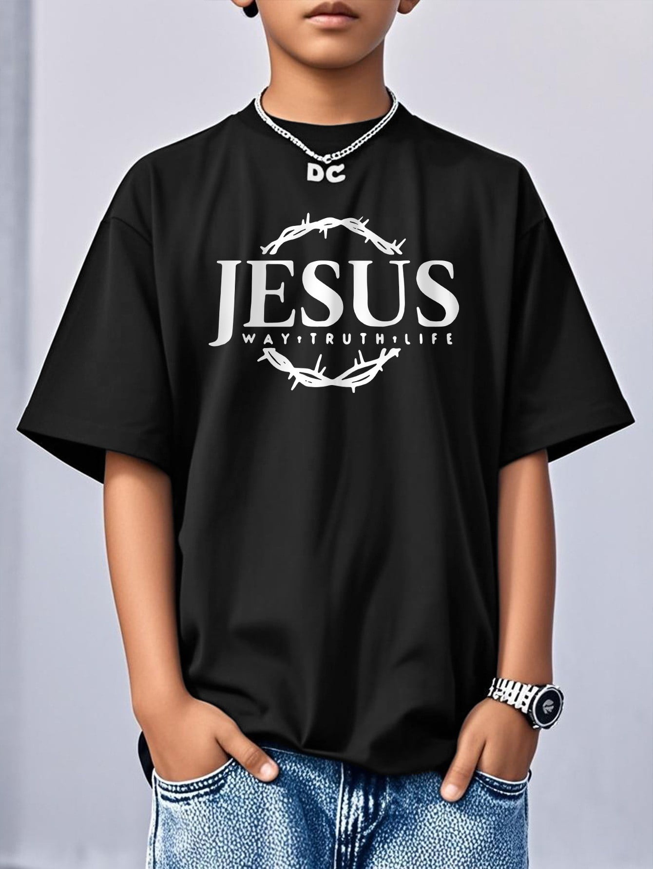 Boys' Casual "Jesus" Graphic Print Crew Neck Short Sleeve T-Shirt ...