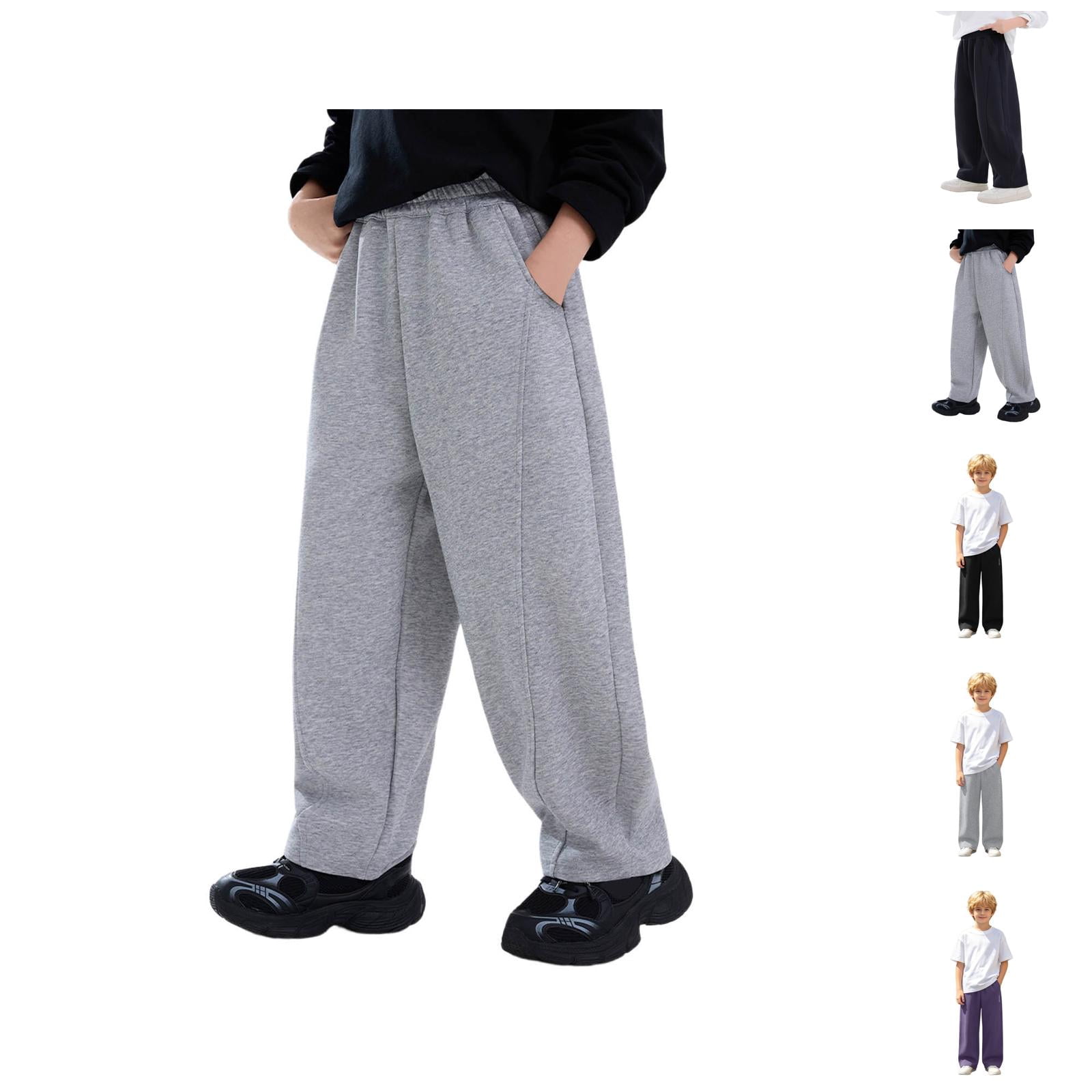 Boys Casual Knit Pants Straight Leg Loose Fit Solid Color Comfortable ...