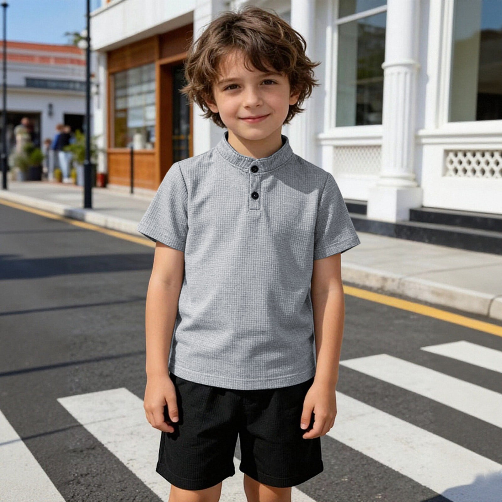 Boys Casual Knit Shirt With Stand Collar for Everyday Play and School ...