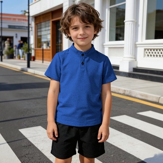 Boys Casual Knit Shirt With Stand Collar for Everyday Play and School ...