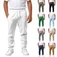 Boys Casual Linen Pants Loose Fit Elastic Drawstring Waist Straight ...