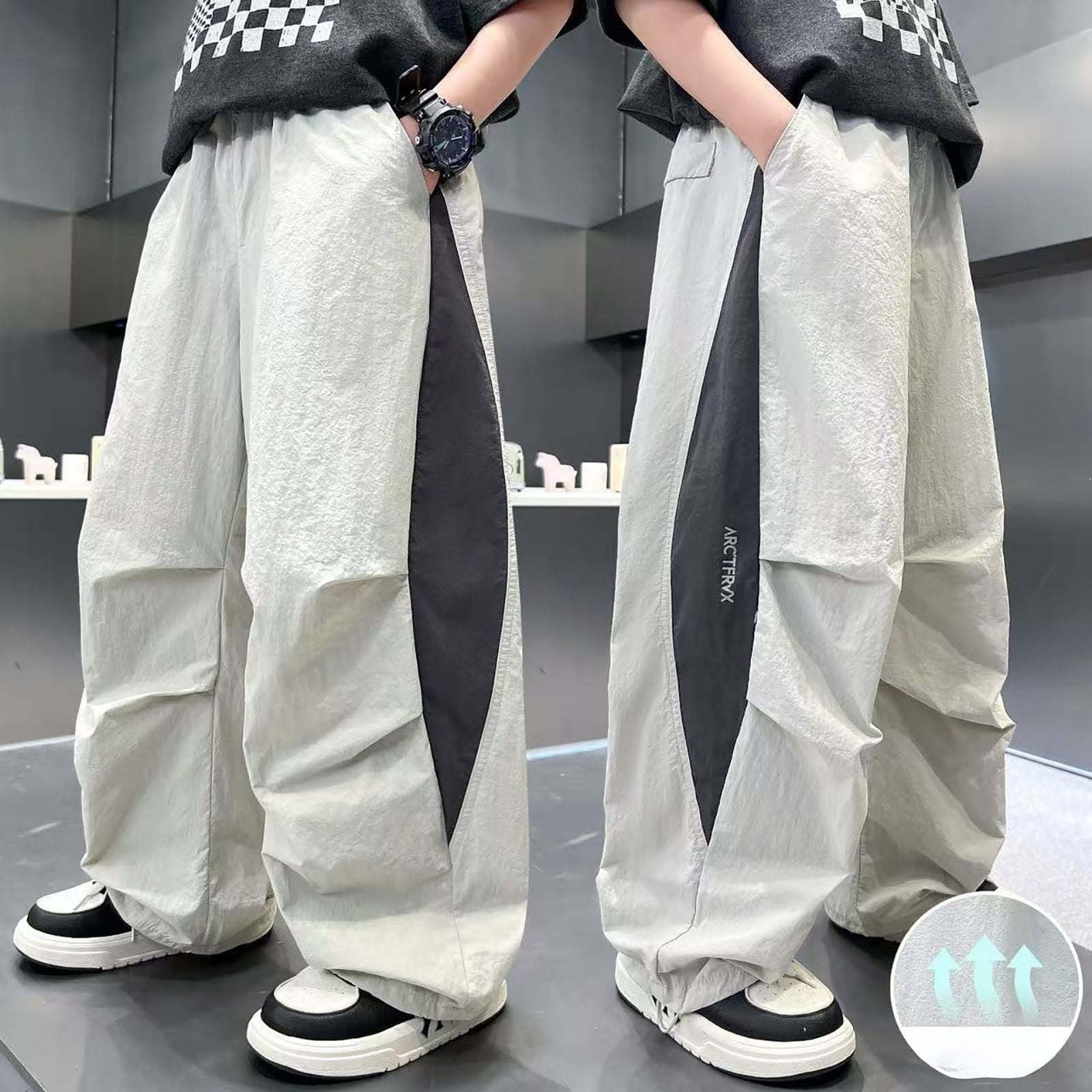 Boys Casual Pants Waist Wide Leg Cargo Pants Summer Lightweight ...