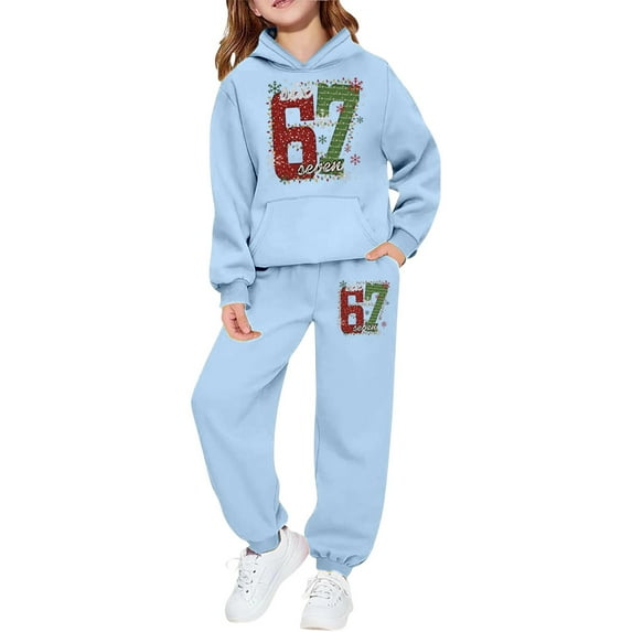 Boys Casual Print Hoodie Joggers Warm Two Piece Outfit Kids Ground ...
