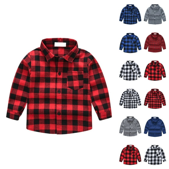 Boys Casual Shirts Button Down Long Sleeve Plaid Shirt Family Matching ...
