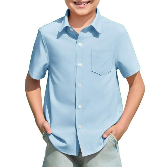 Boys Casual Short Sleeve Button Down Lapel Shirt Fashion Textured ...
