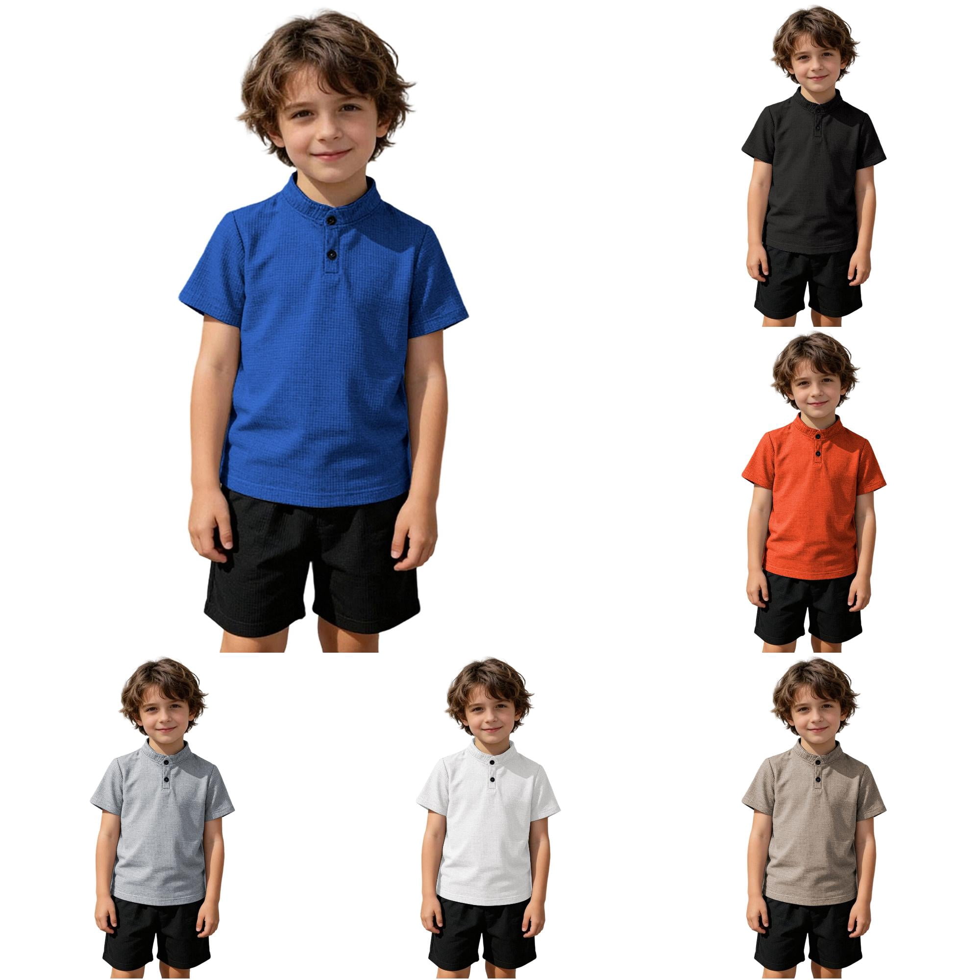 Boys Casual Short Sleeve Knit Shirt with Stand Collar Comfortable Sport ...