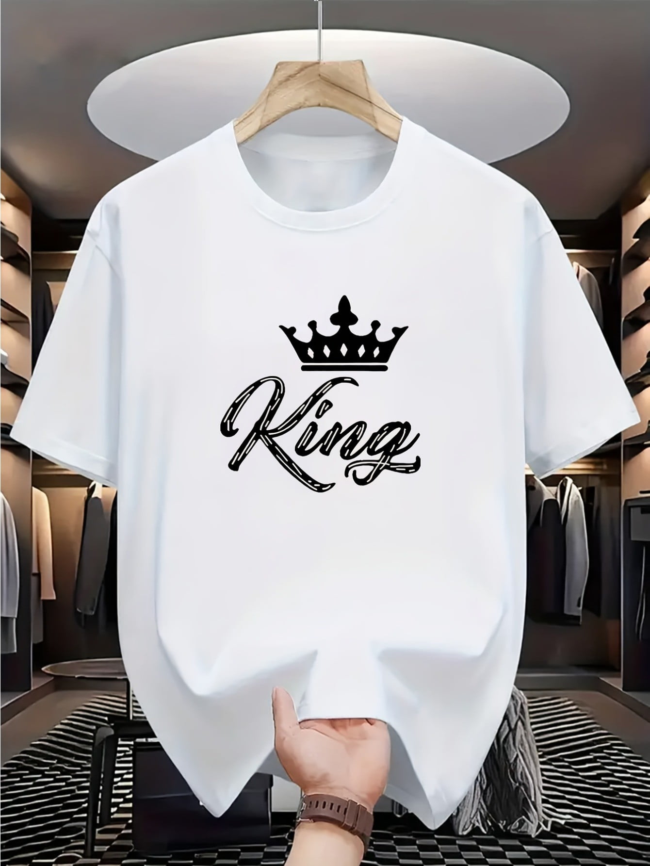 Boys' Casual Short Sleeve T-Shirt with Crown & King Letter Graphic ...