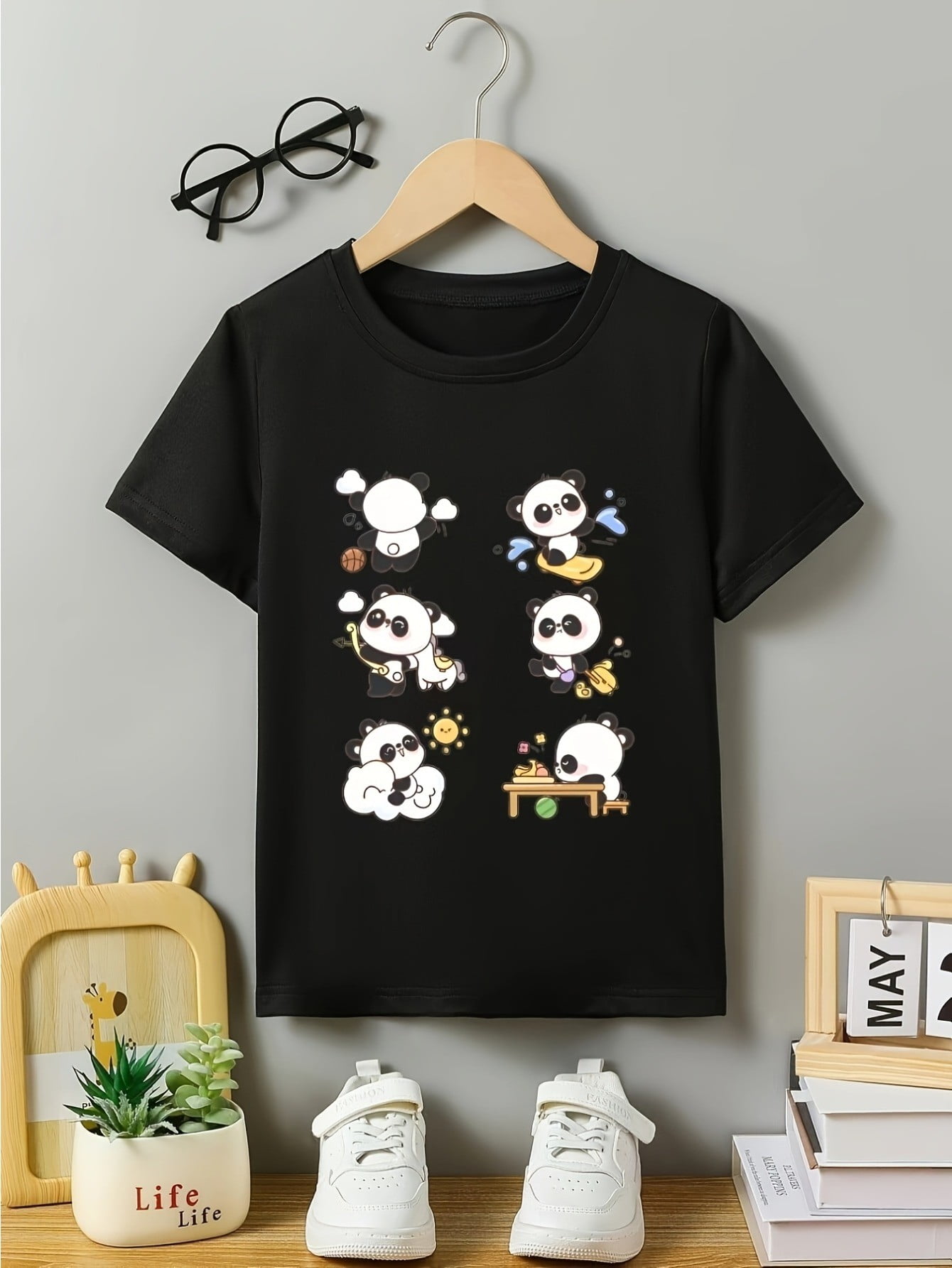 Boys' Casual Short Sleeve T-Shirt - Loose Fit Round Neck with Playful Panda Graphic Print ...